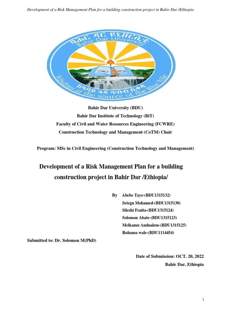 Abebe, Silesh, Solomon, Setegn, Melkamu& Ruhama Assignment | PDF | Risk | Risk Management