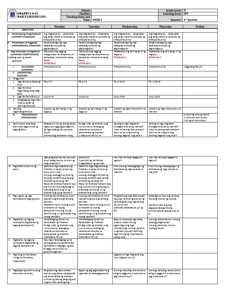 Grade 4 DLL EPP 4 Q4 Week 2 | PDF