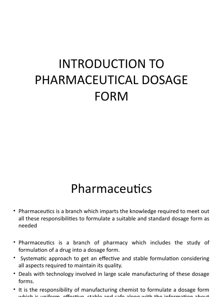 Introduction To Pharamceutcical Dosage Form | PDF | Tablet (Pharmacy ...