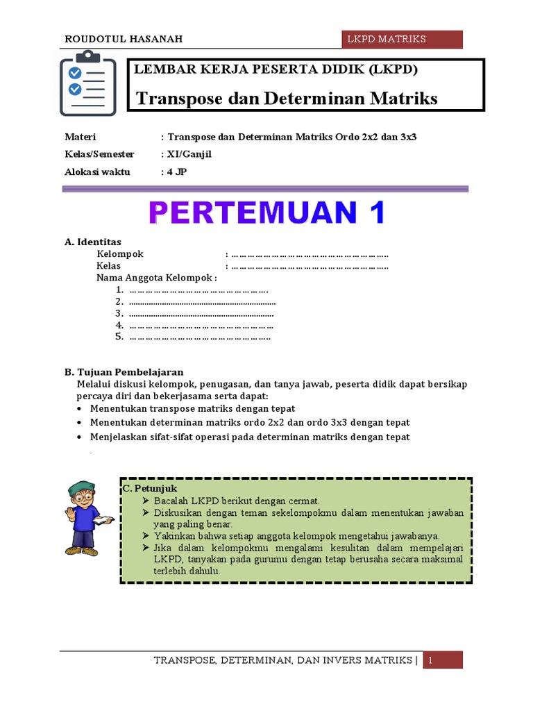 LKPD Transpose Dan Determinan Matriks | PDF
