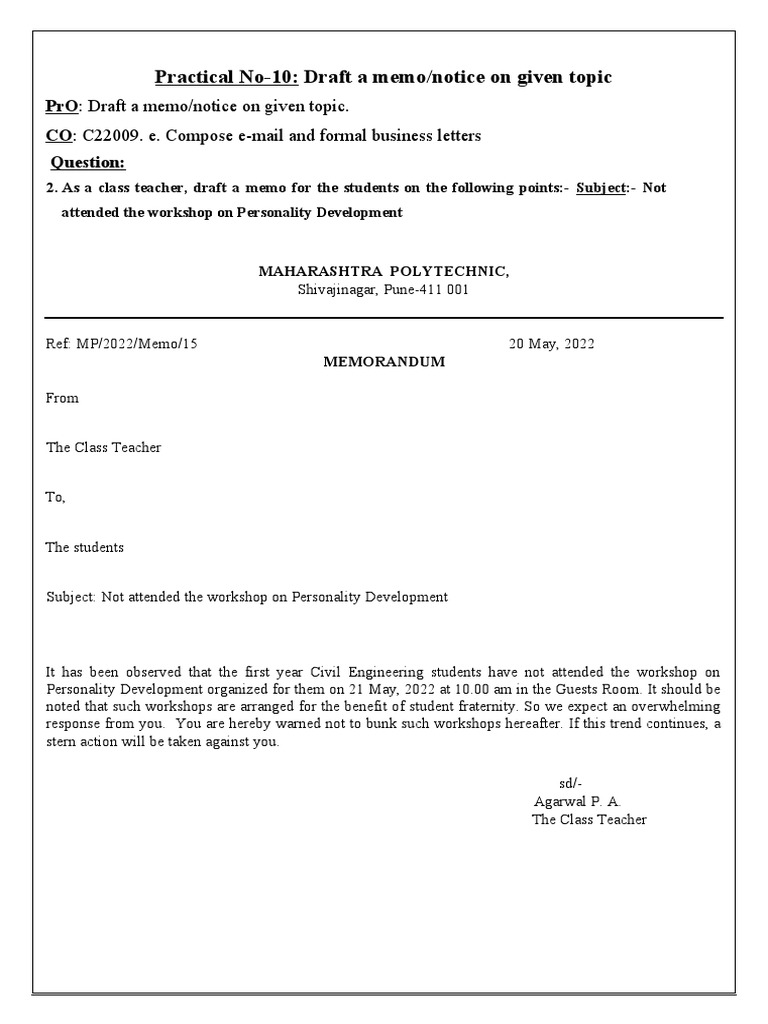 Practical No-10: Draft A Memo/notice On Given Topic | PDF