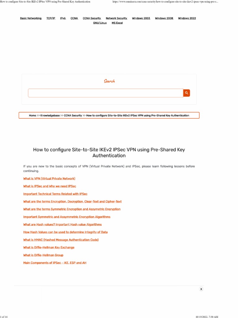 How To Configure Site-To-Site IKEv2 IPSec VPN Using Pre-Shared Key Authentication | PDF ...