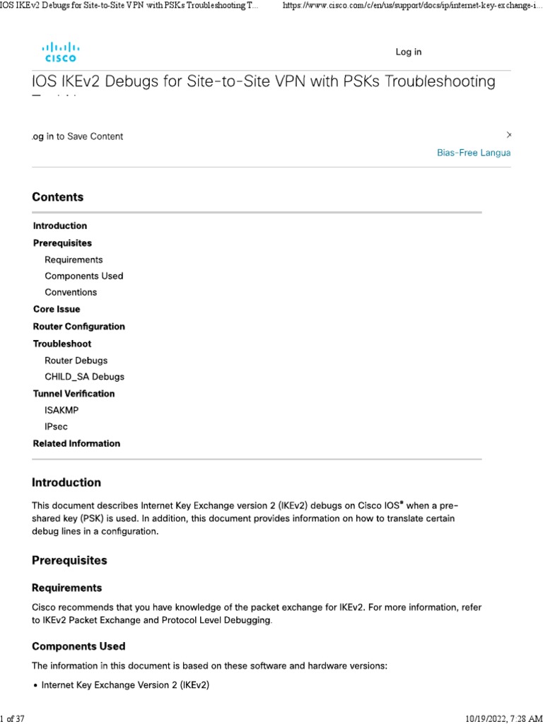 IOS IKEv2 Debugs For Site-To-Site VPN With PSKs Troubleshooting TechNote - Cisco | PDF | Virtual ...