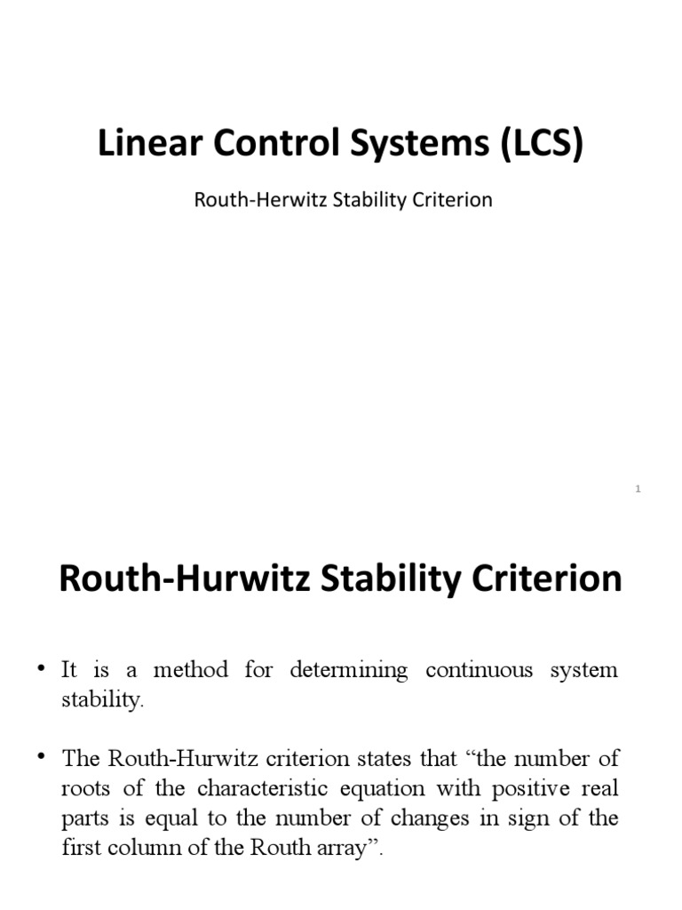 Routh-Hurwitz Stability Criterion Explained (40 | PDF | Stability ...