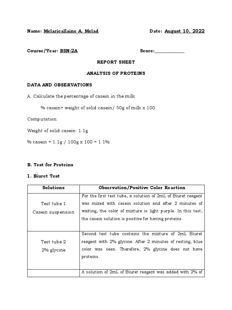 Laboratory Report Analysis of Proteins | PDF | Acid | Digestion