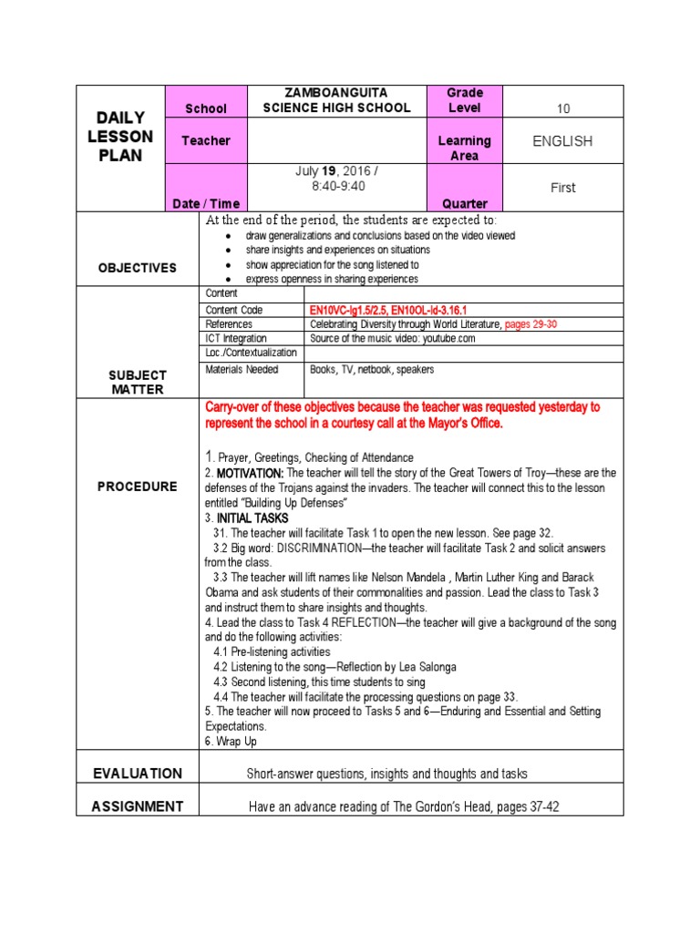 Lesson in English | PDF | Teachers | Teaching