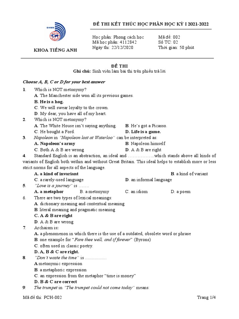002 Test Paper | PDF | Metaphor | Semantics