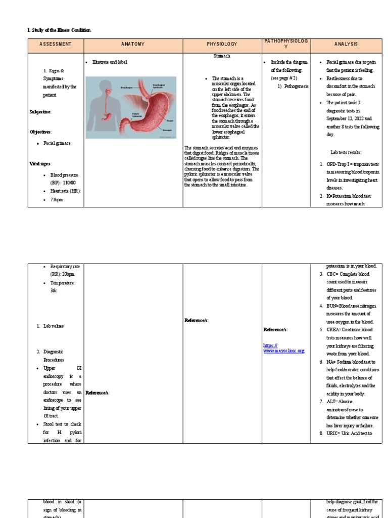 Study of The Illness Condition Assessment Anatomy Physiology ...