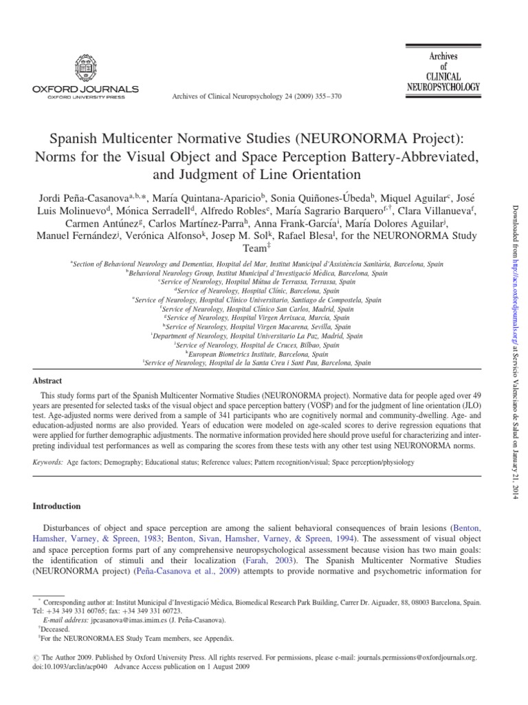 Spanish Norms for Visual Perception Tests | PDF | Coefficient Of ...