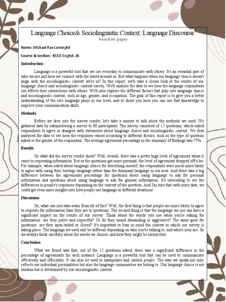 Michael's Reaction Paper | PDF | Sociolinguistics | Context (Language Use)