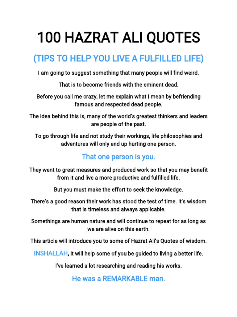 100 Hazrat Ali Quotes | PDF | Forgiveness