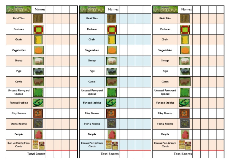 Agricola Score Sheet 4 Player V2 | PDF