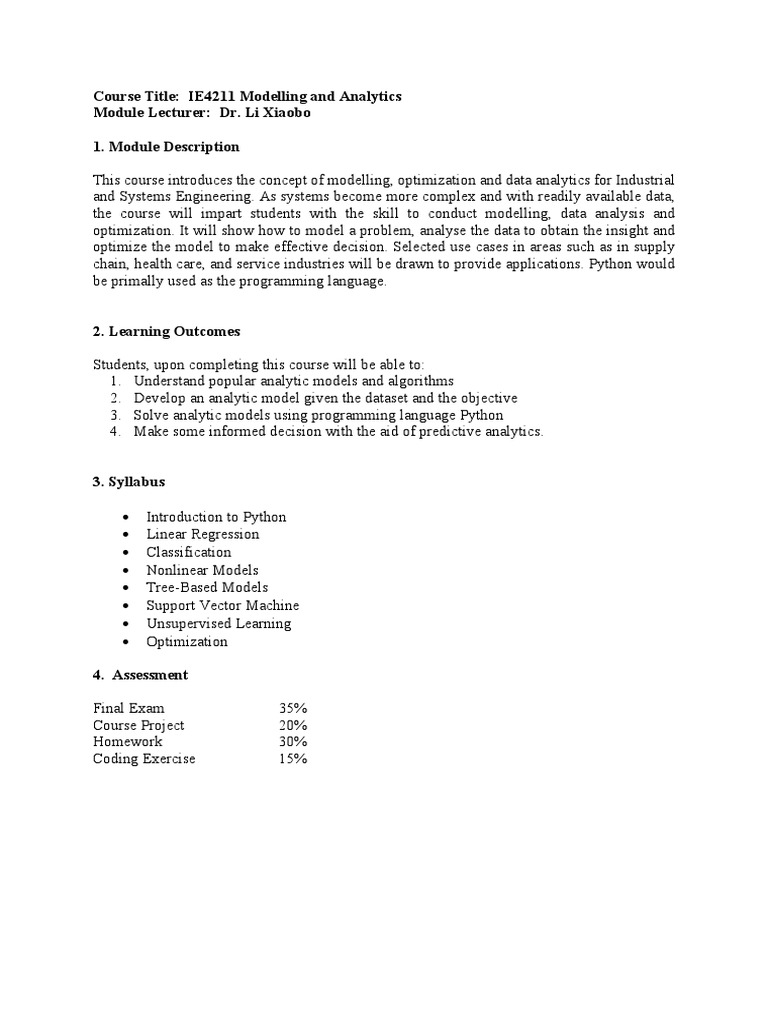 IE4211 Modelling and Analytics | PDF