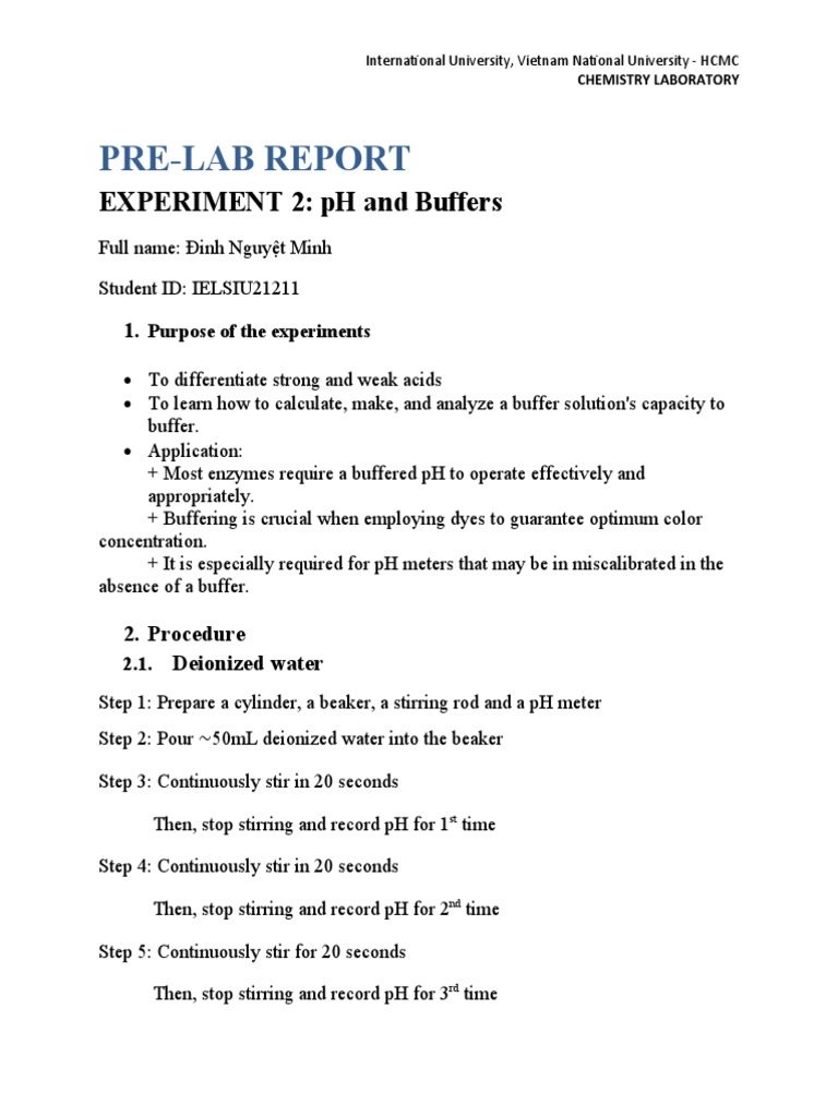 Pre Lab 2 | PDF | Ph | Hydroxide