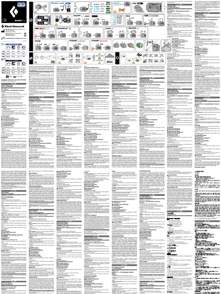 Black Diamond Revolt 350 Headlamp Instructions Manual Multilingual | PDF
