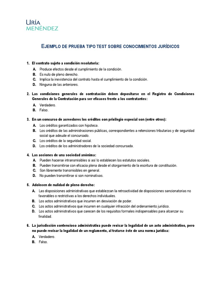 Test de Conocimientos Jurídicos Básicos | PDF | Ley Pública | Gobierno