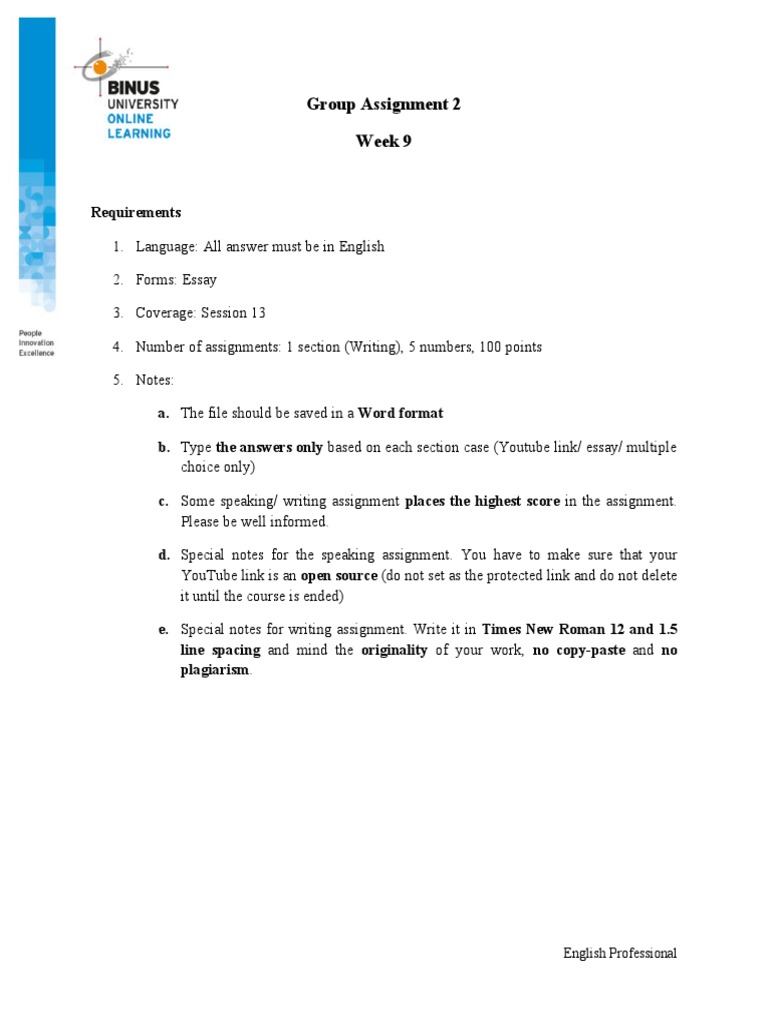 Group Assignment 2 Week 9: English Professional | PDF