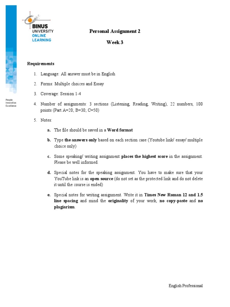 Personal Assignment 2 Week 3: English Professional | PDF | Coral Reef