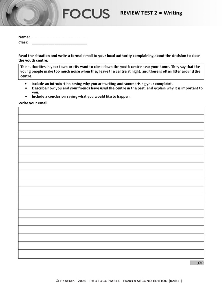 Focus4 2E Review Test 2 Units1 4 Writing | PDF