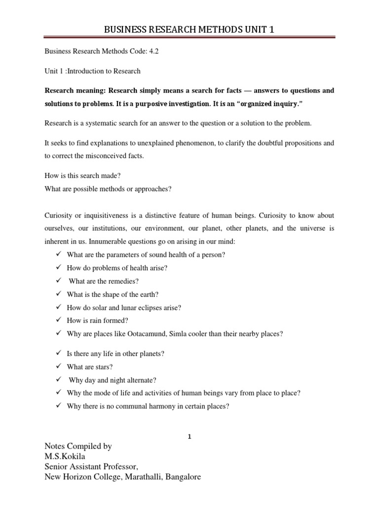 Business Research Methods - Unit 1 | Download Free PDF | Survey ...