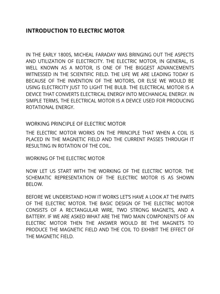 Introduction To Electric MotoR | PDF | Electric Motor | Electric Power