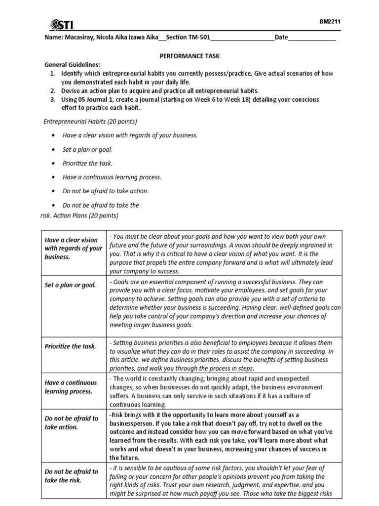 05 Performance Task 1-MACASIRAY-ENTREP | PDF | Risk | Goal