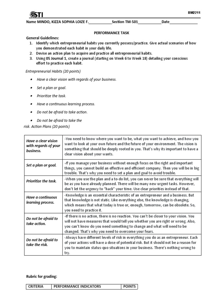 05 Performance Task 1-MINDO | PDF | Time Management | Professional Skills