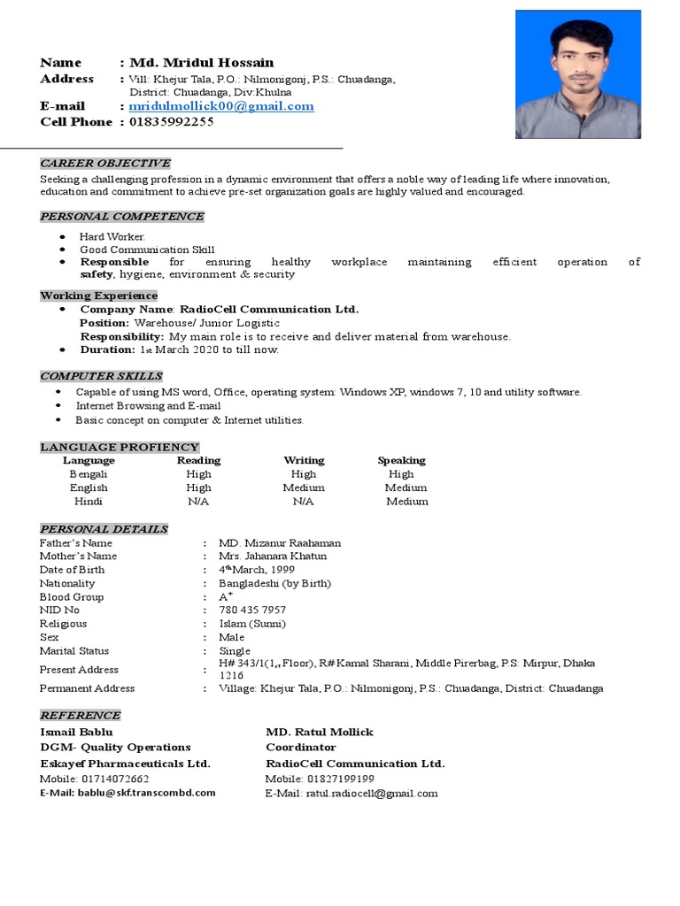 Md. Mridul Hossain Resume | PDF | Computing