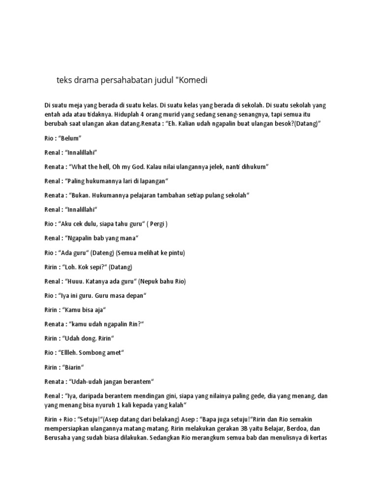 Teks Drama Persahabatan Judul "Komedi | PDF