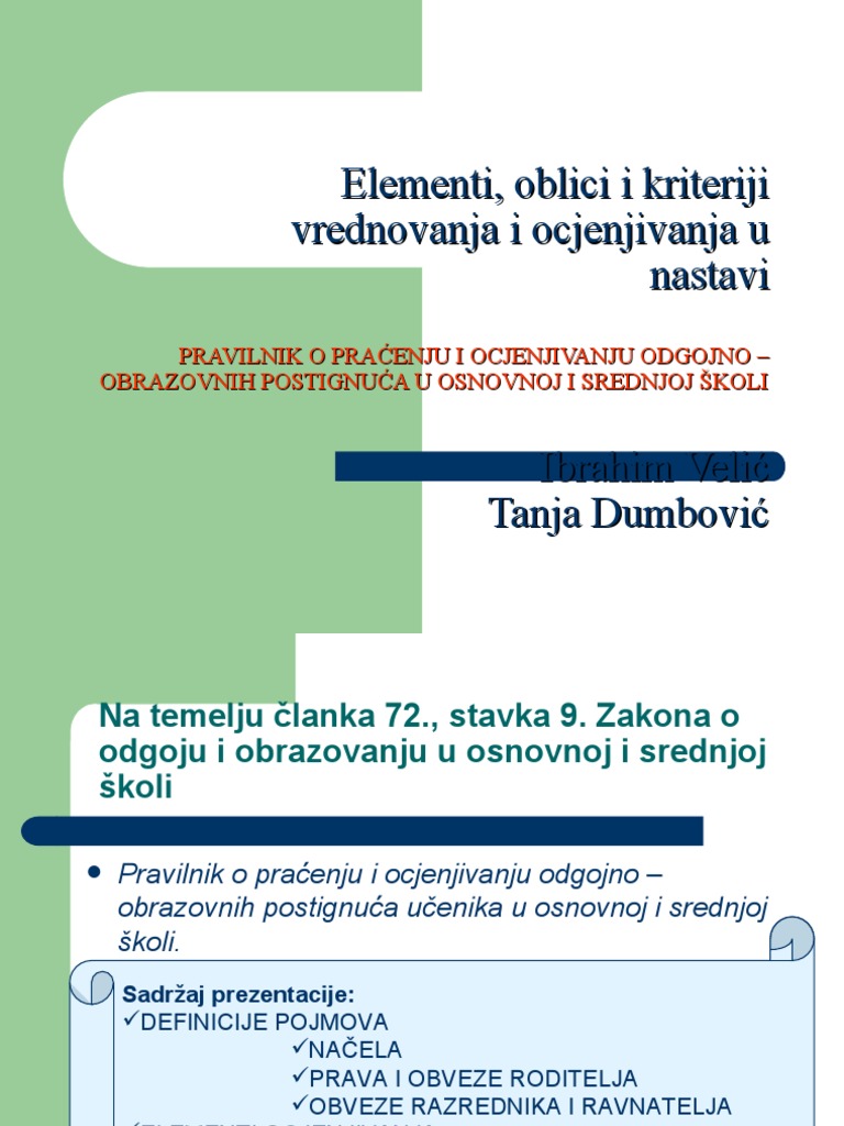 Elementi,_oblici_i_kriteriji_ocjenjivanja | PDF