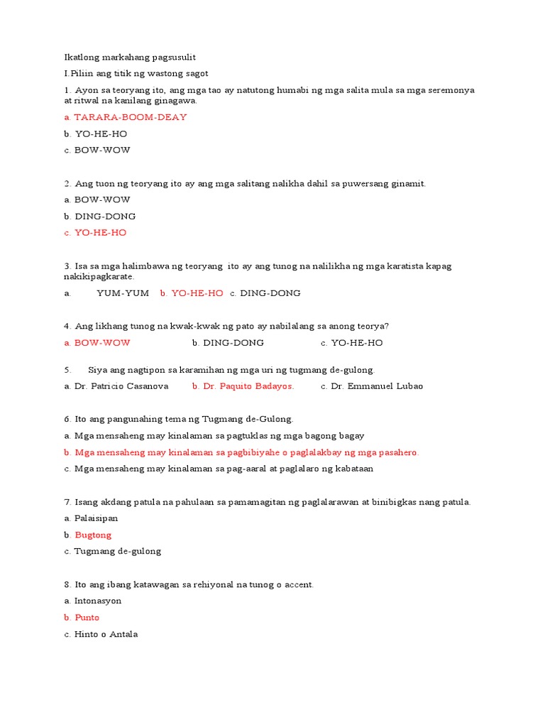 Ikatlong Markahang Pagsusulit Sa Fil 7 | PDF