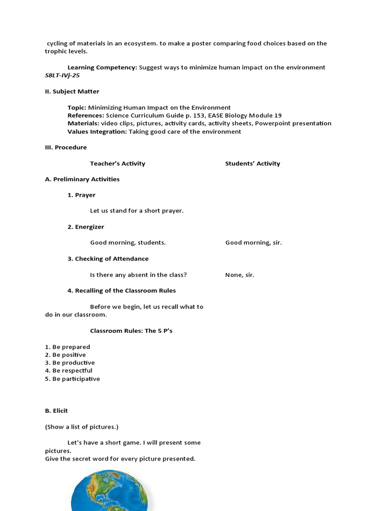 Lesson Plan: Minimizing Human Impact | PDF | Climate Change | Natural ...