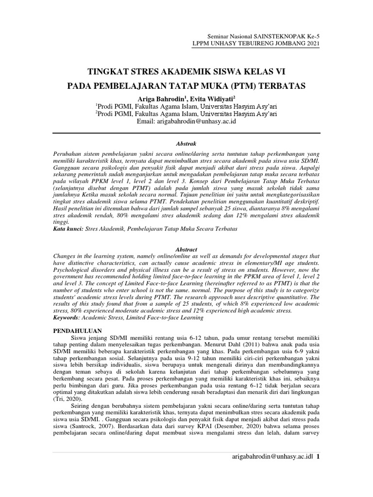 Stres Akademik Siswa SD/MI | PDF