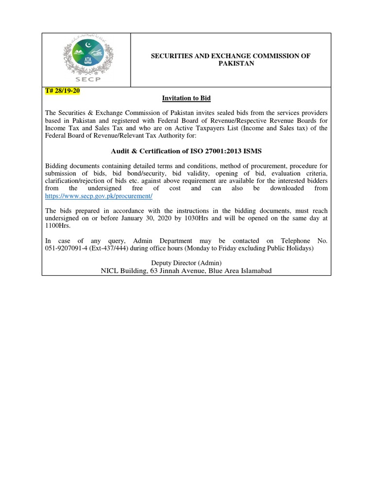 Final Draft Bidding Documents Audit Certification of ISO 27001 2013 ISMS - 02.. - 1 | PDF ...
