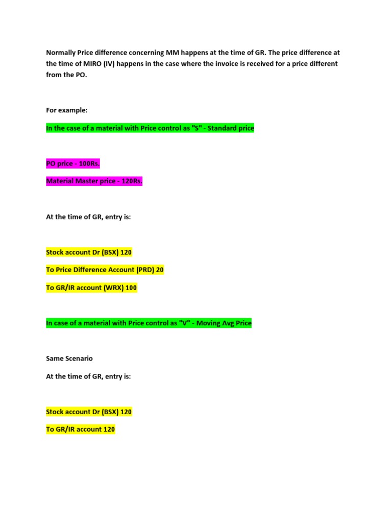 Price Difference Accounting in MM | PDF