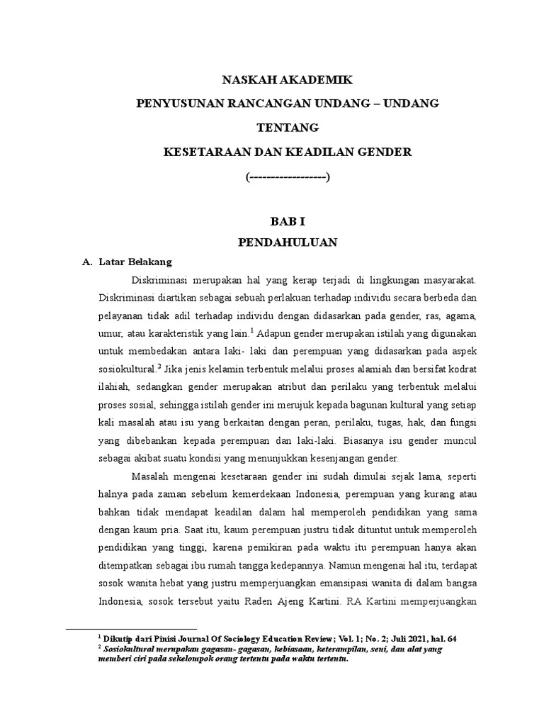 Naskah Akademik RUU Kesetaraan Dan Keadilan Gender | PDF