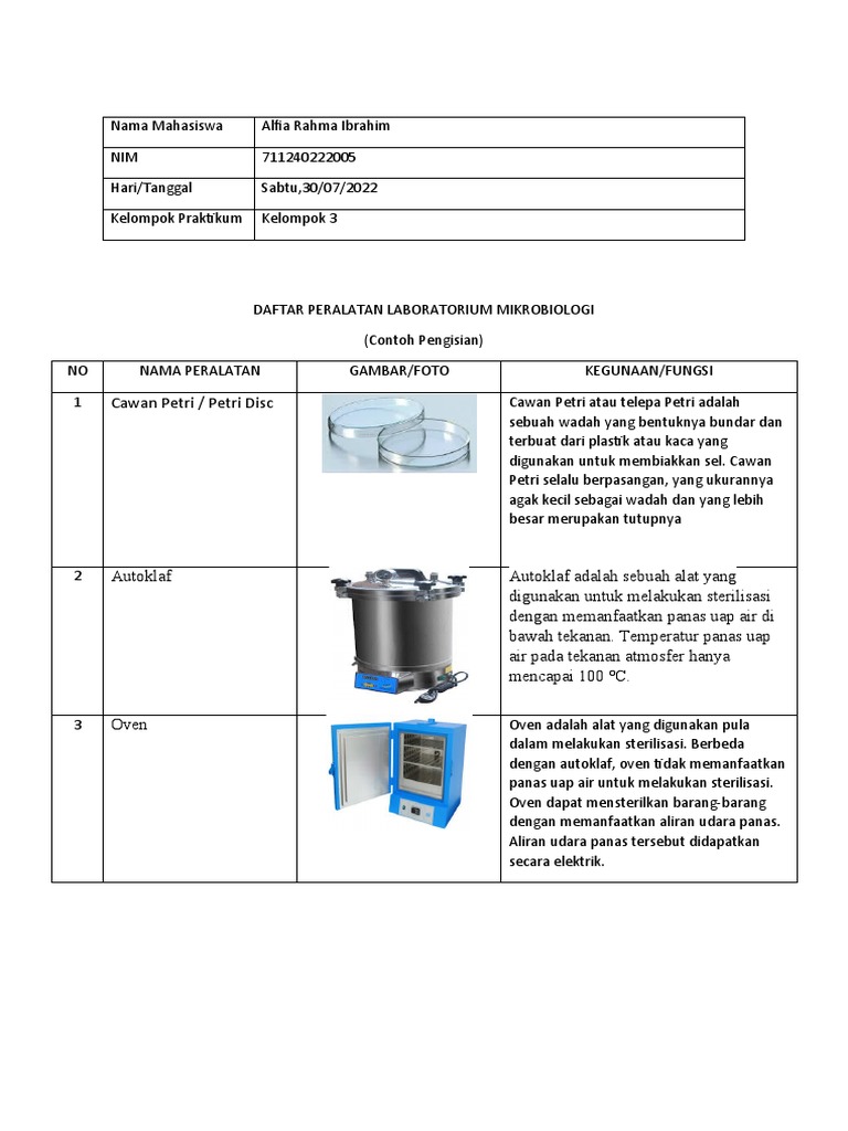 Daftar Alat Laboratorium Mikrobiologi | PDF