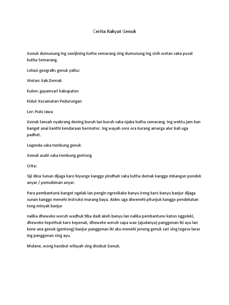 Cerita Rakyat Genuk | PDF