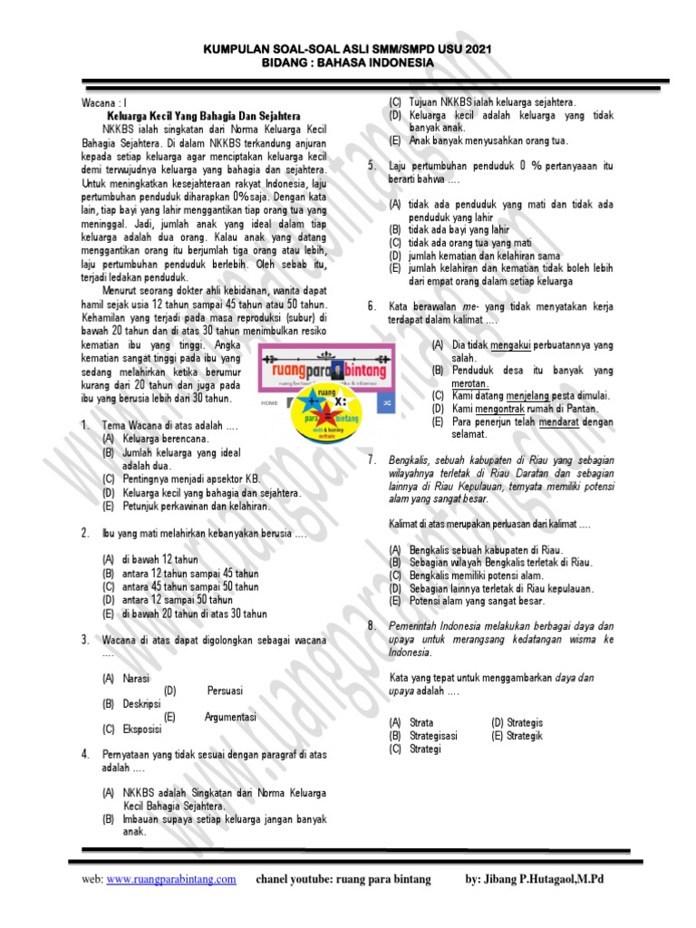 Soal Latihan Bahasa Indonesia SMM-SMPD Usu - 1 | PDF