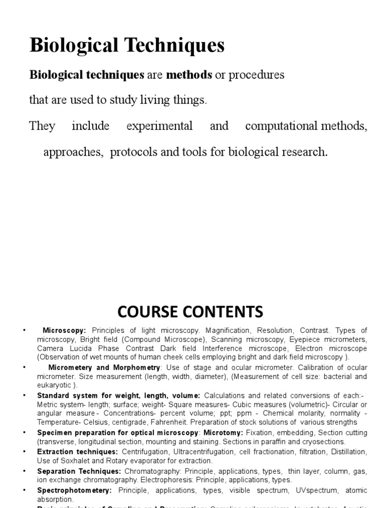 1a.biological Techniques | PDF | Microscopy | Microscope