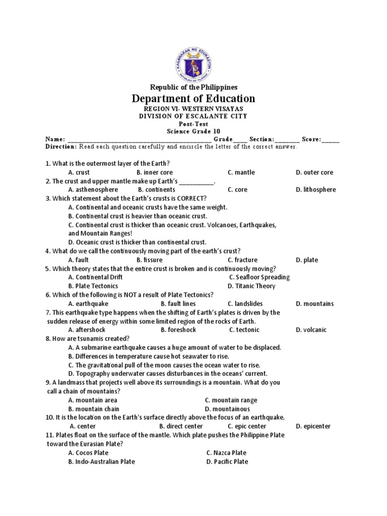 Earthquake and Plate Tectonics Quiz | PDF | Plate Tectonics | Earthquakes