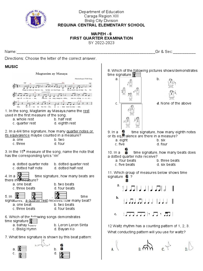 1st Quarter Test Mapeh 6 2022-2023 | PDF | Cartoon | Obesity