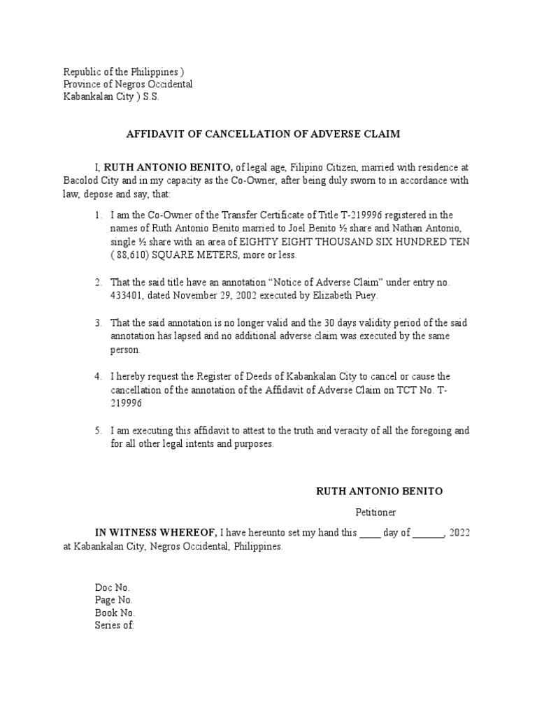 Cancellation of Adverse Claim | PDF