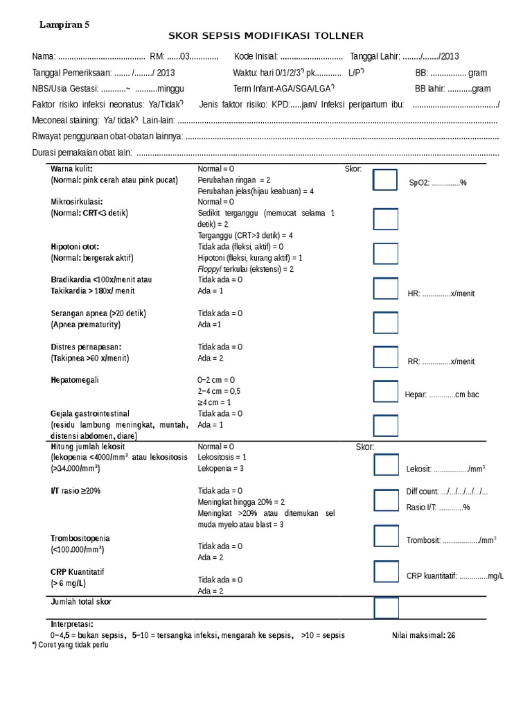 Skor Sepsis Neonatus Tollner | PDF
