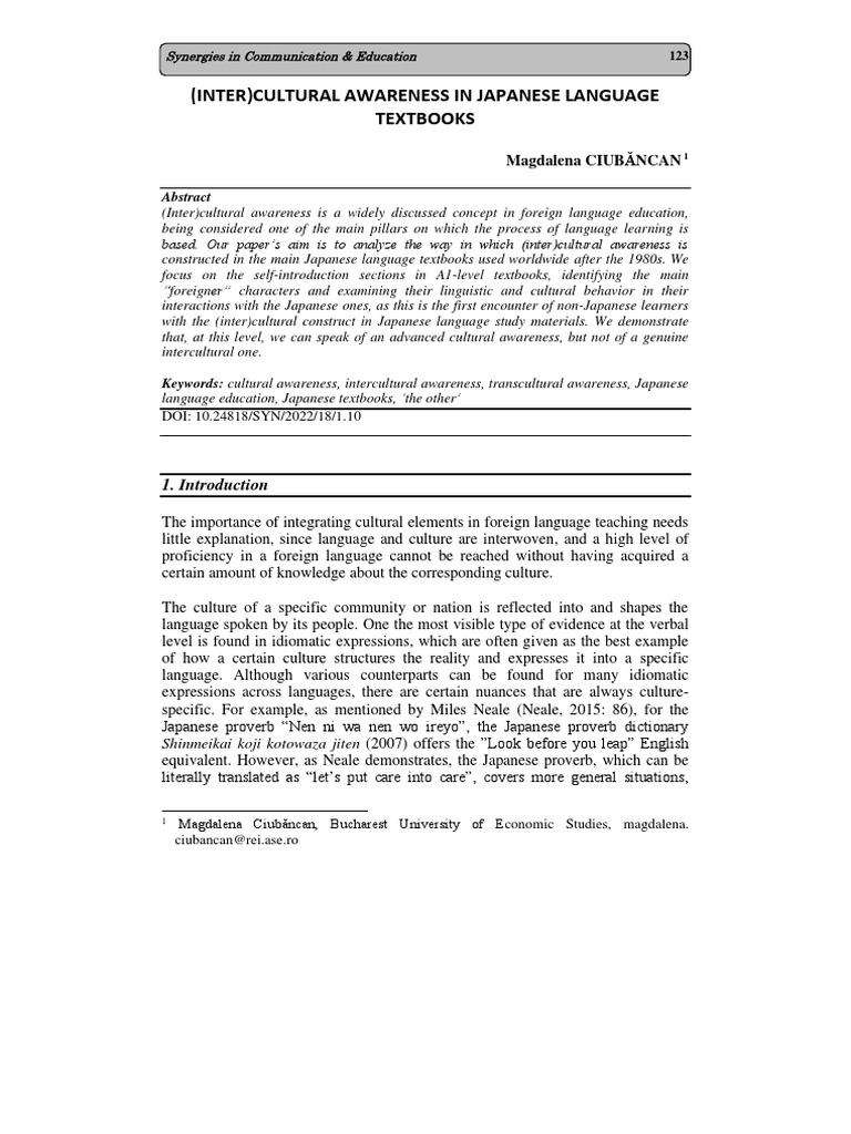 (Inter) Cultural Communication in Japanese Language Textbooks | PDF ...