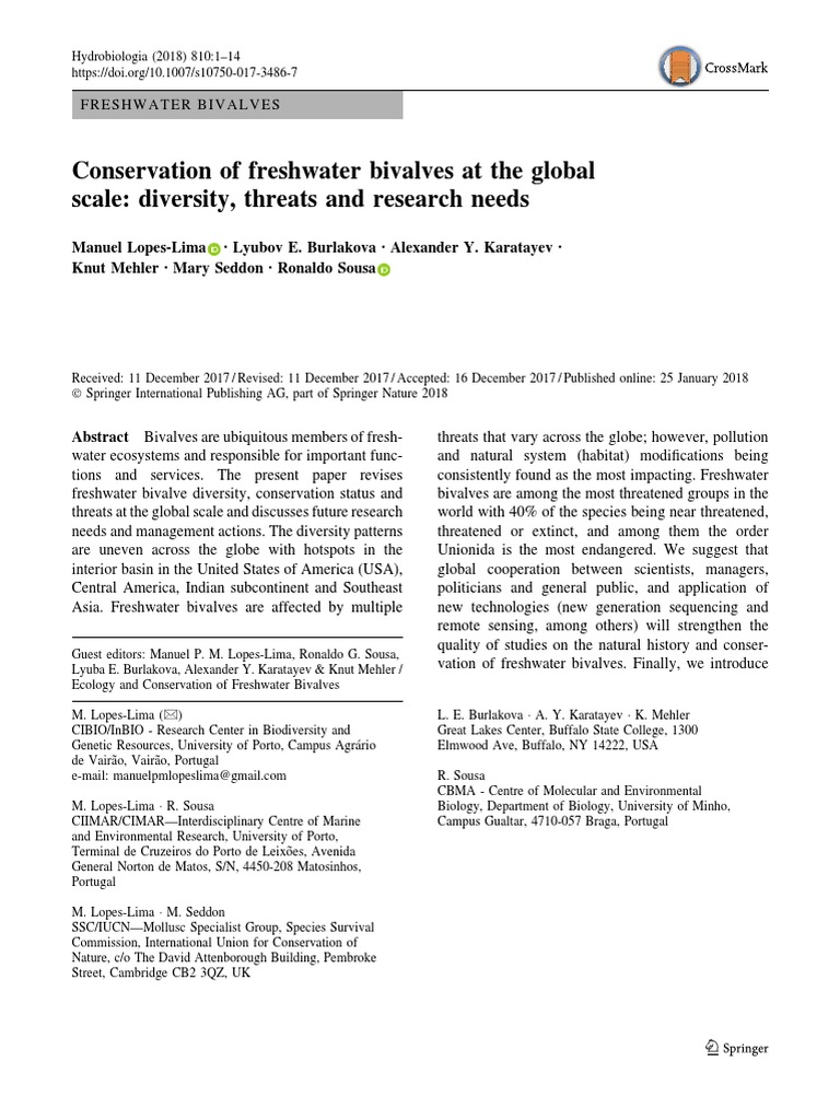 Conservation of Freshwater Bivalves at The Global Scale: Diversity ...