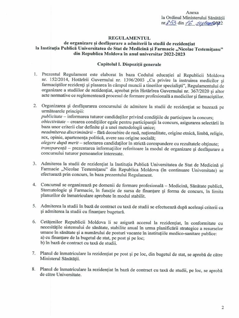 Regulament Admitere Rezidentiat 2022 | PDF