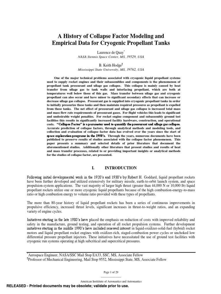 A History of Collapse Factor Modeling and Empirical Data For Cryogenic ...
