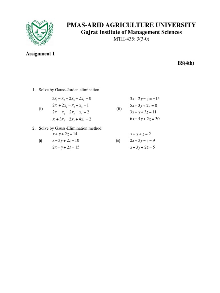 Linear Algebra Gauss Elimination Method | PDF
