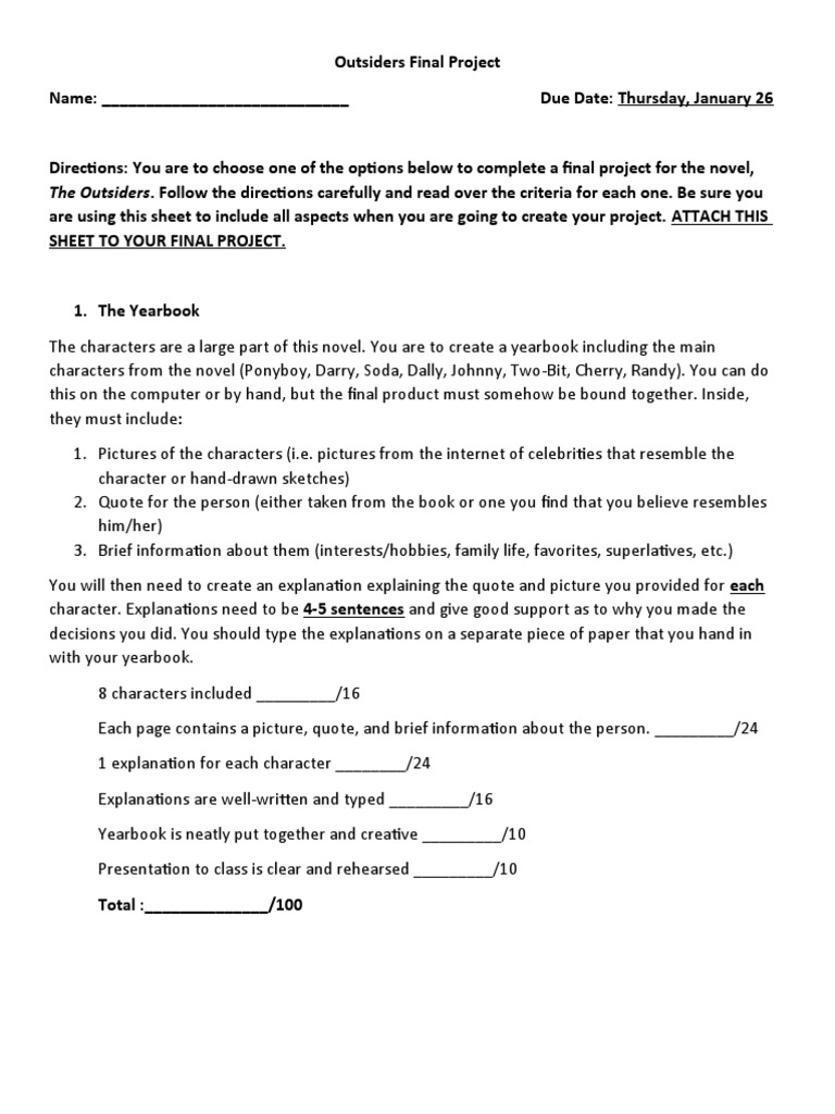 The Outsiders Final Project | PDF